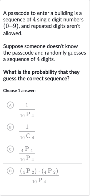 (Solved)-A passcode to enter a building is a sequence of 4 single dig